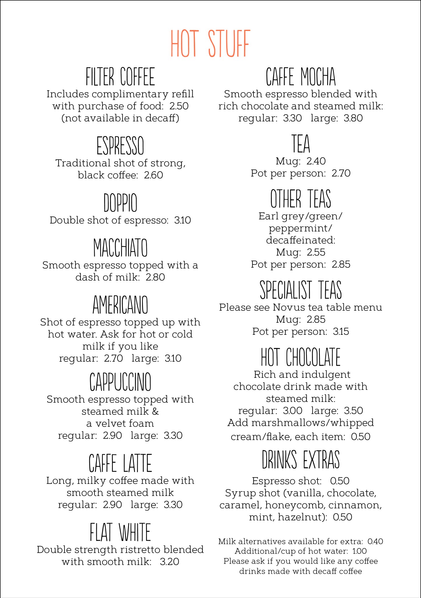 Cafe menus